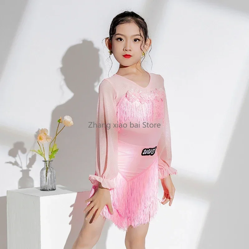 Rumba-Latin-Dance-Dress-Girls-Pink-Cha-Cha-Dance-Costume-Tango-Dance ...