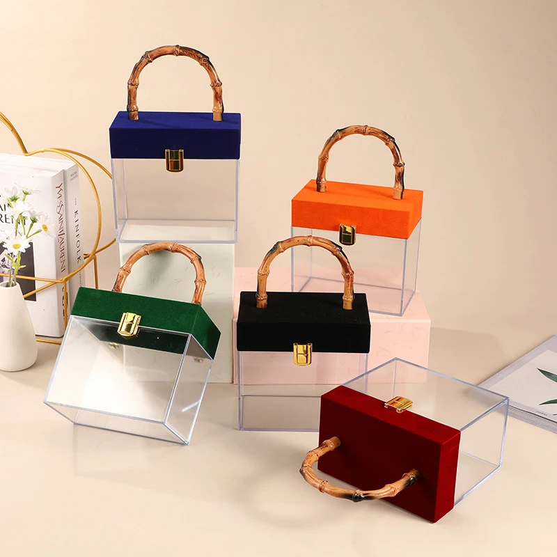 Elegant Acrylic Gift Box Treat Box Bridesmaid Gift Box with Lid Handle ...