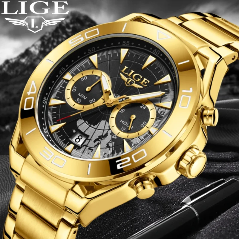 LIGE New Luxury Brand Man Watch Waterproof Luminous Date Week Fashion ...