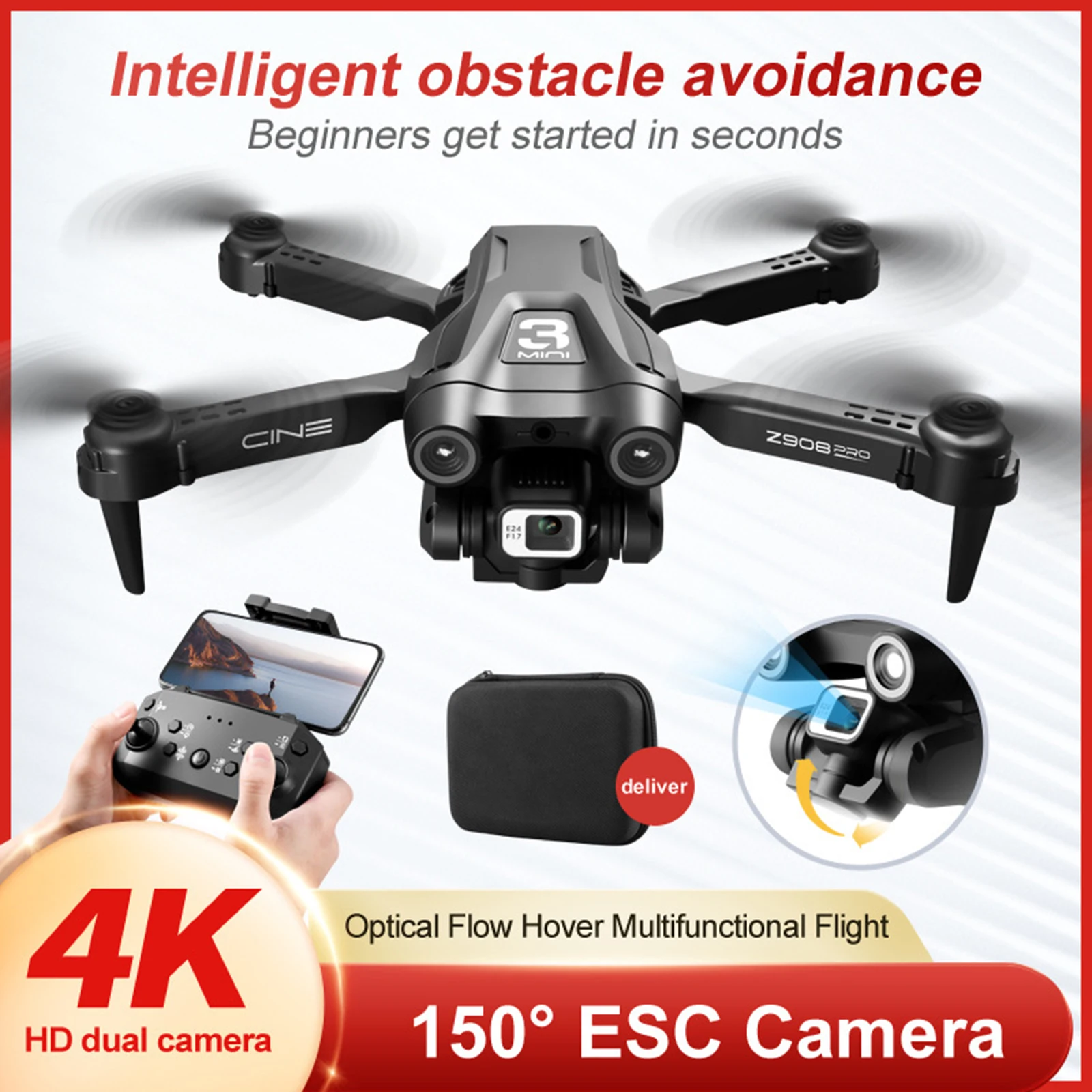 2023 HOT Z908 Pro Drone 4K HD Camera Dron Optical Flow Localization Three Sided Obstacle ...