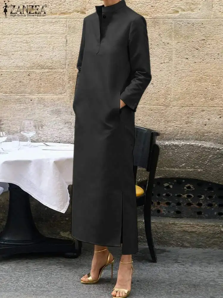 ZANZEA-Streetwear-Straight-Long-Dress-Women-Loose-Split-Hem-Dresses ...