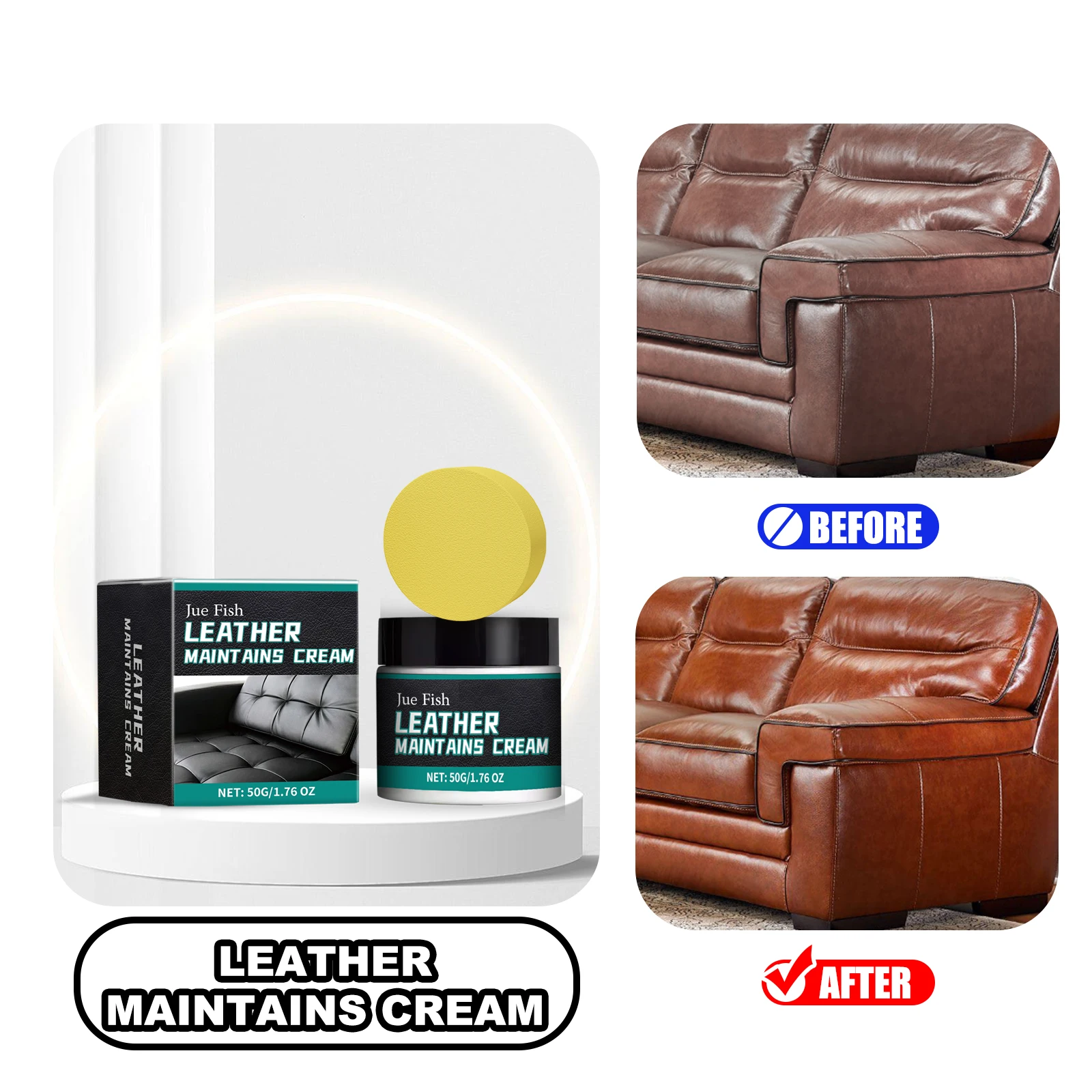 JUE-FISH Leather Repair Wax 50g Leather Maintains Cream for Car Sofa ...