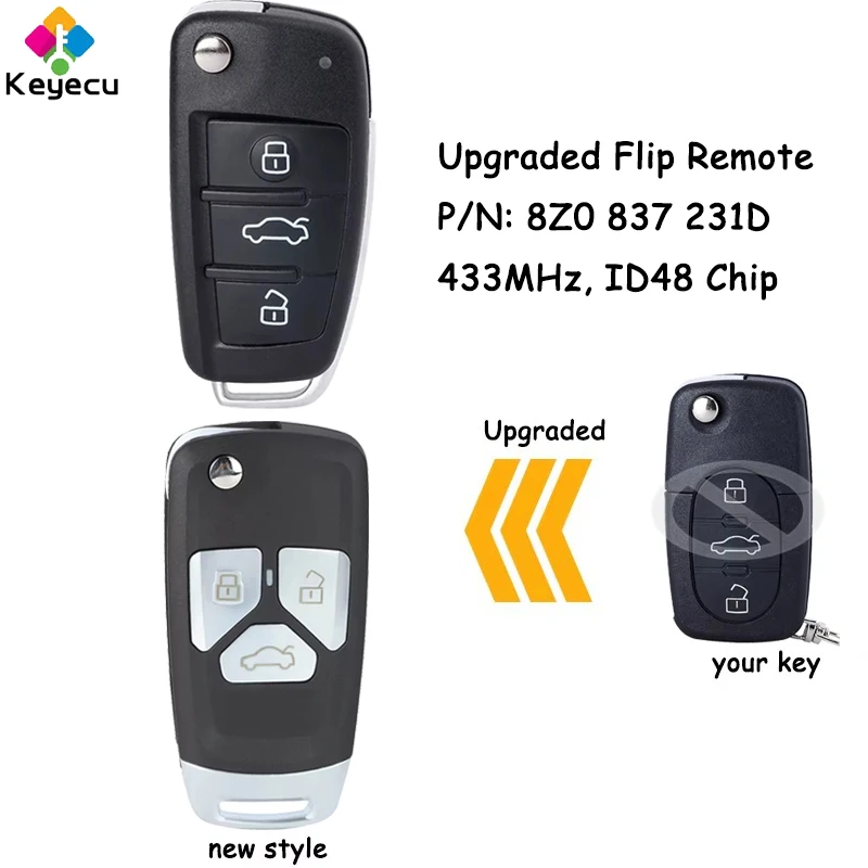 KEYECU-Upgraded-Flip-Remote-Control-Key-With-3-Buttons-433MHz-ID48-Chip ...