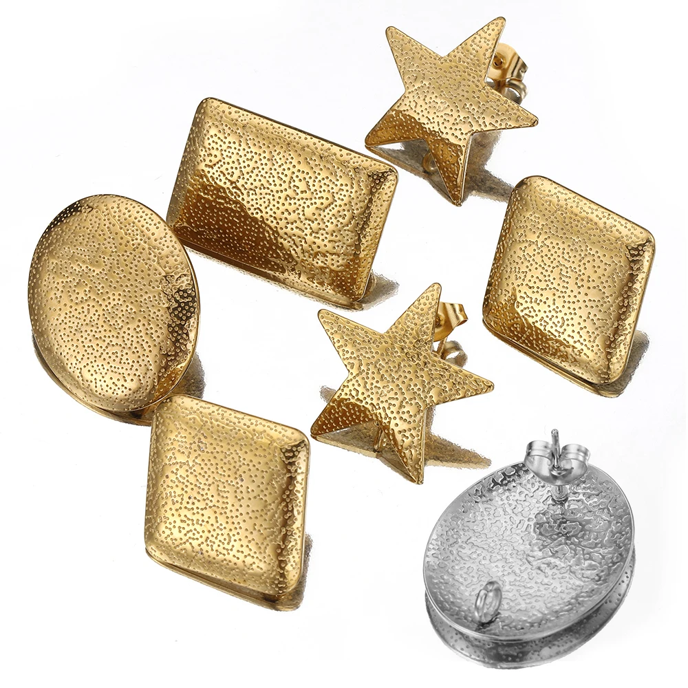 No-Fade-10pcs-Stainless-Steel-Ear-Studs-Embossing-Star-Oval-Rectangle ...