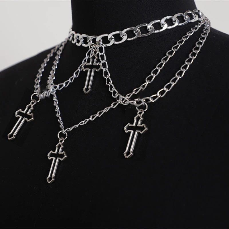 Wgoud Fashion Gothic Cross Pendant Choker Necklace Chains for Women ...