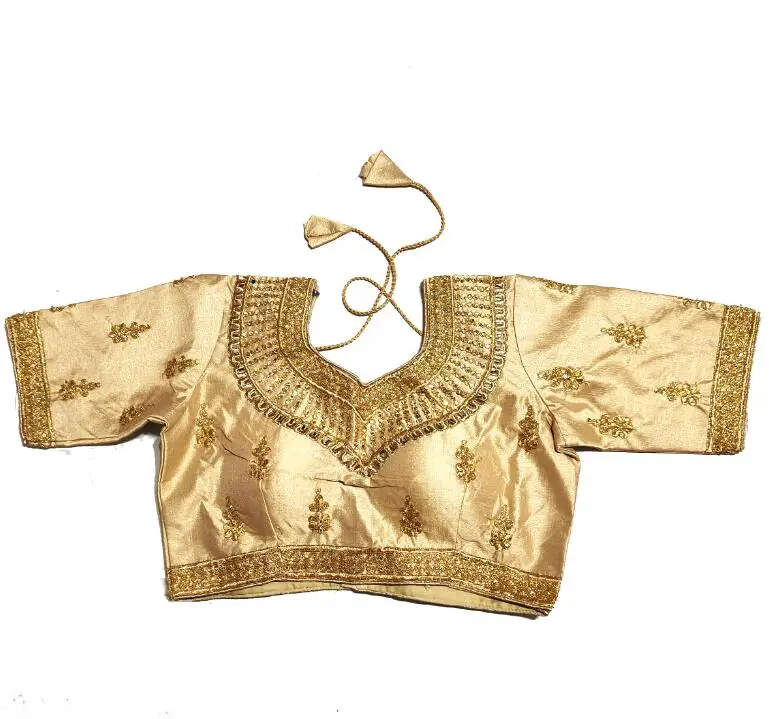 Traditional-Indian-Sari-Top-Women-Shirt-Summer-Gold-thread-Embroidery ...