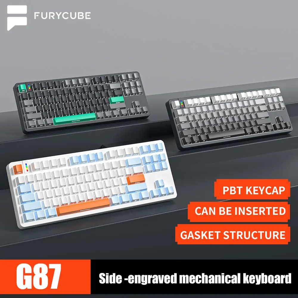 FURYCUBE G87 Gasket 87 Keys PBT Keycaps Wired Mechanical Keyboard ...