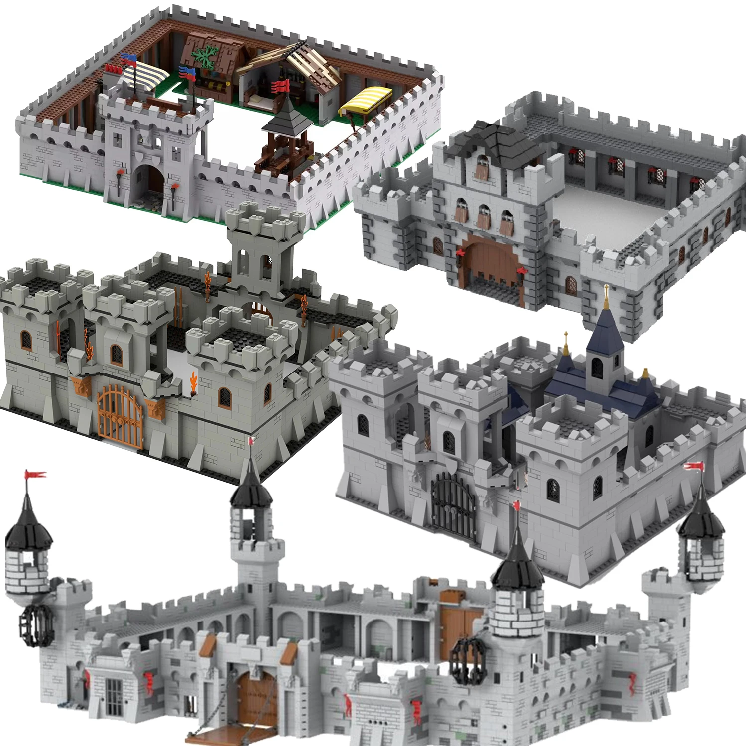 MOC Medieval Castle Burg Building Blocks Set Prison Van Bonfire Ancient ...
