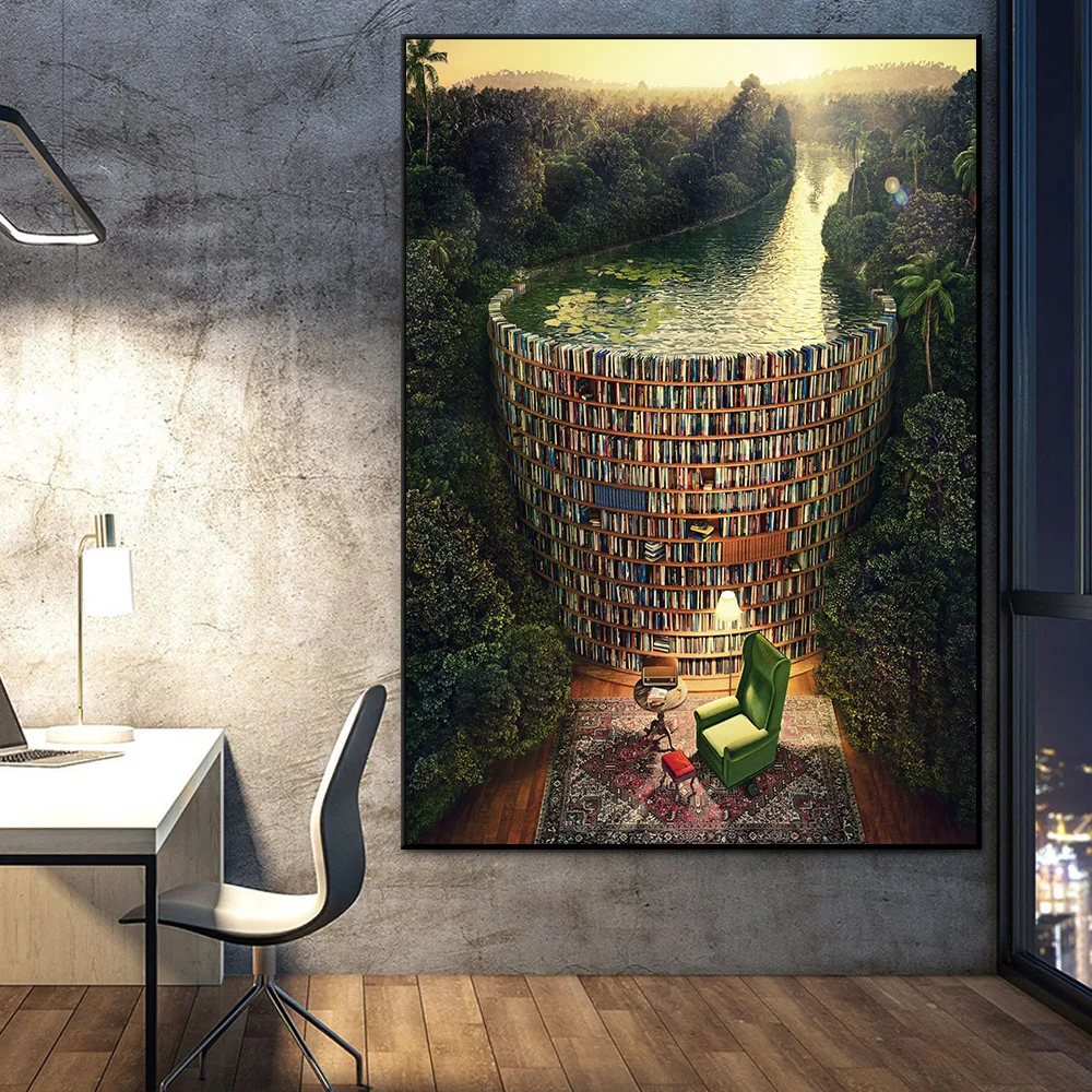 Bible-Dam-Yerka-Surreal-Library-Canvas-Painting-Print-Classic-Wall-Art ...