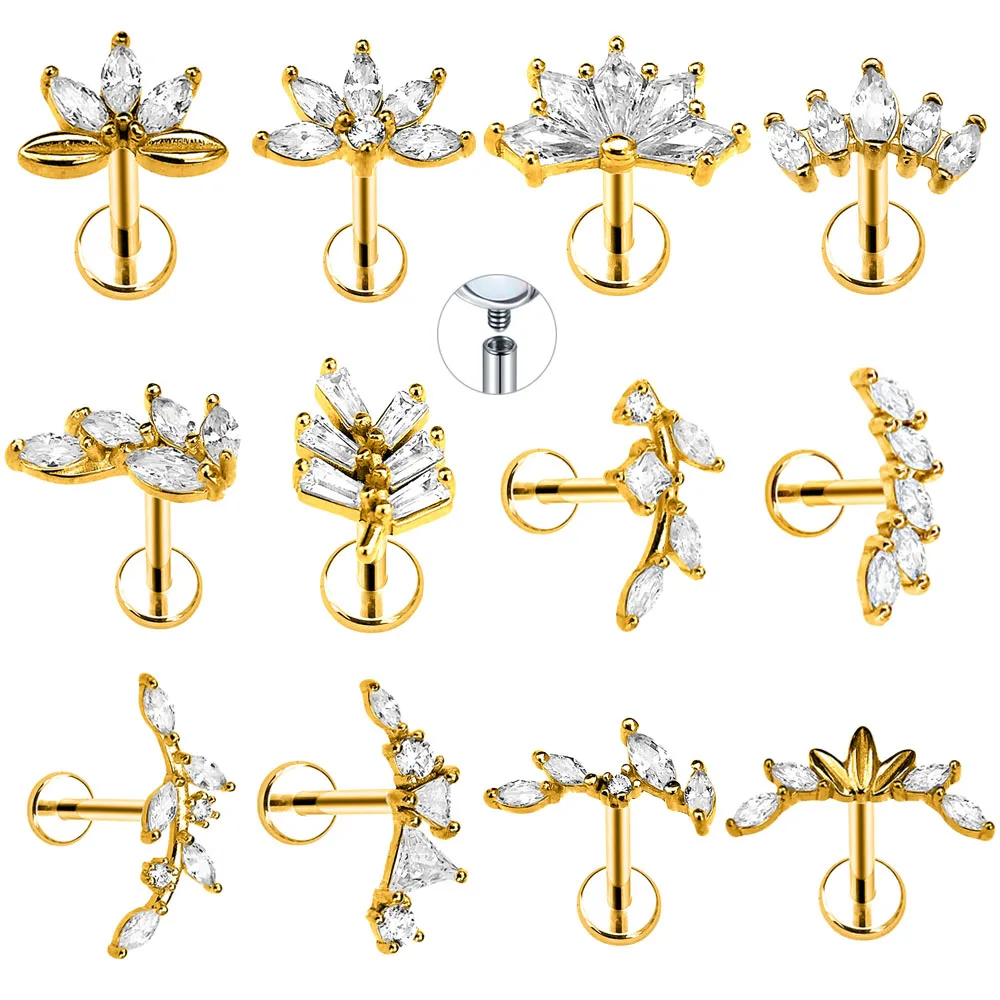 Flower-Leaf-Daith-Conch-Earring-Petals-CZ-Zircon-Labret-Stud-Marquise ...