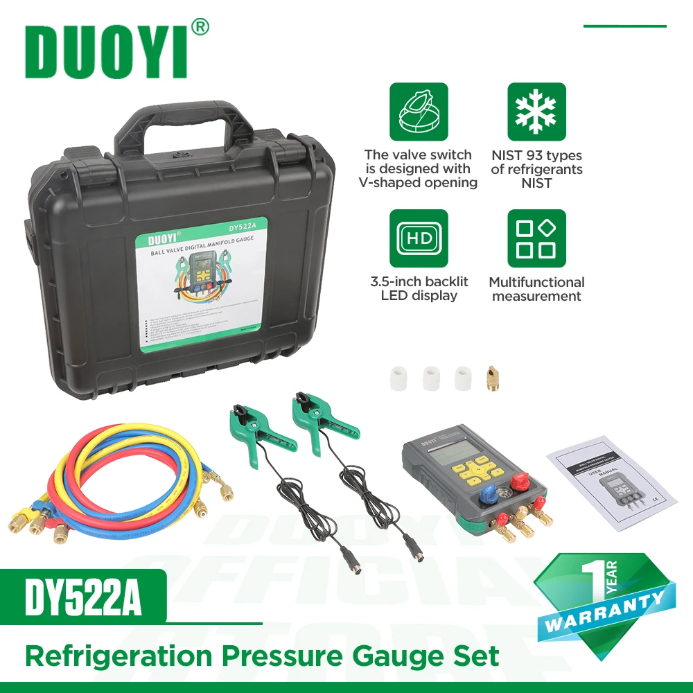 DUOYI 디지털 매니폴드 미터 에어컨 진공 게이지, 냉동 HVAC 진공 압력 온도 테스터 세트, DY522A ...