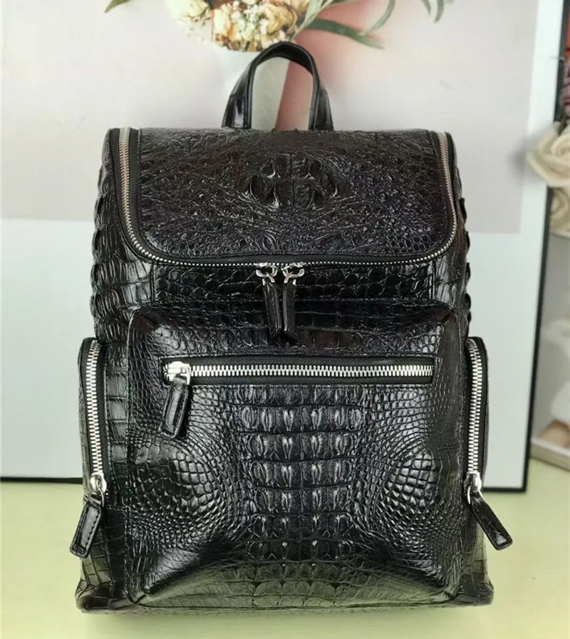 Casual Style Genuine Crocodile Skin Businessmen Zip Laptop Backpack ...