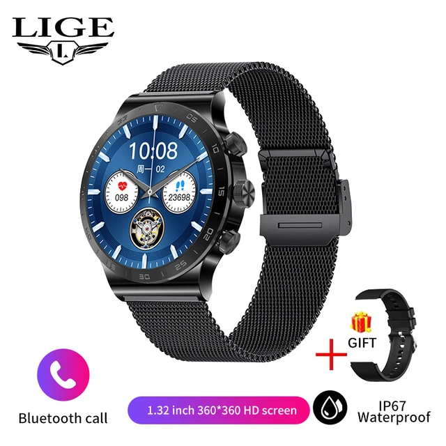 LIGE AMOLED Men Smart Watch Full Touch Screen Blood Pressure Heart Rate ...