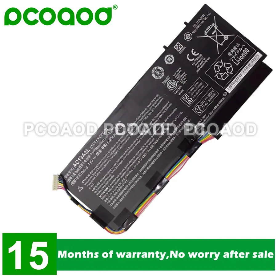PCOAOD 7.6V 40wh 5280mAh Model AC13A3L battery For Acer Aspire P3-131/ ...