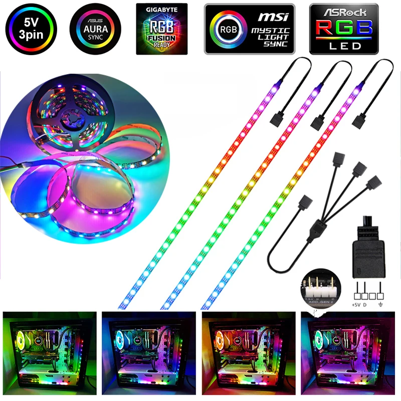 Bande lumineuse LED adressable, WS2812B, 5V, 3 broches, RGB, pour PC ...