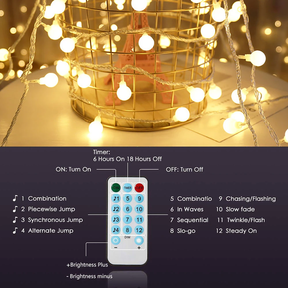 D2.3cm 3M 20 ampoules Télécommande USB multicolore Guirlande lumineuse ...