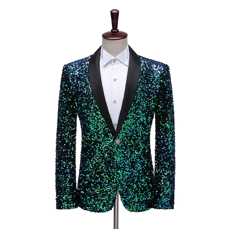 Elegant-Shining-Green-Sequin-Jacket-Men-Blazer-White-Bling-Bling ...