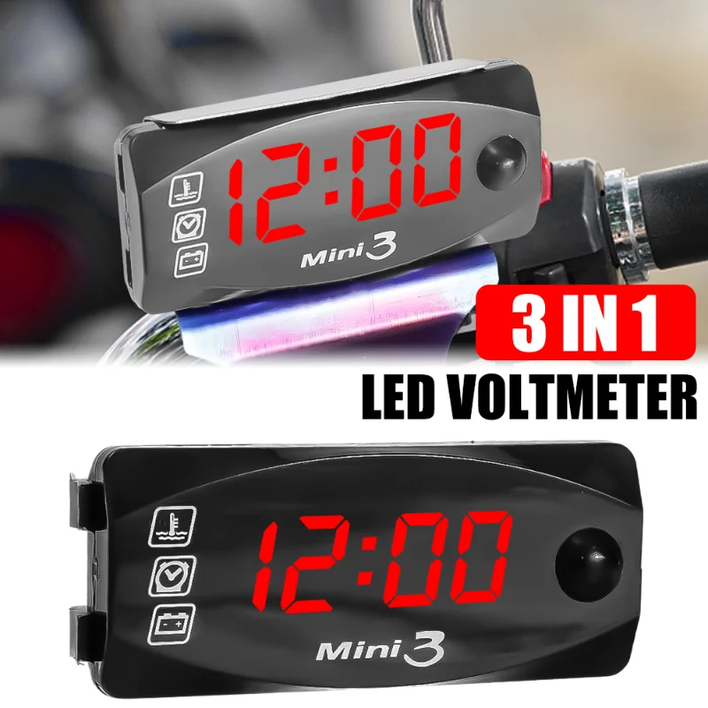 LED-3-In-1-Voltmeter-Set-Motorcycle-Electronic-Clock-Digital-Display ...