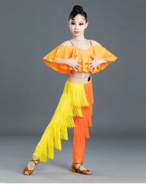 1set/lot Children Tassel Latin Dance costumes Girls National Standard ...