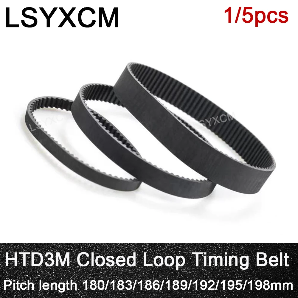 HTD 3M Timing belt Pitch length 180/183/186/189/192/195/198 Rubber Arc Tooth Closed Loop ...
