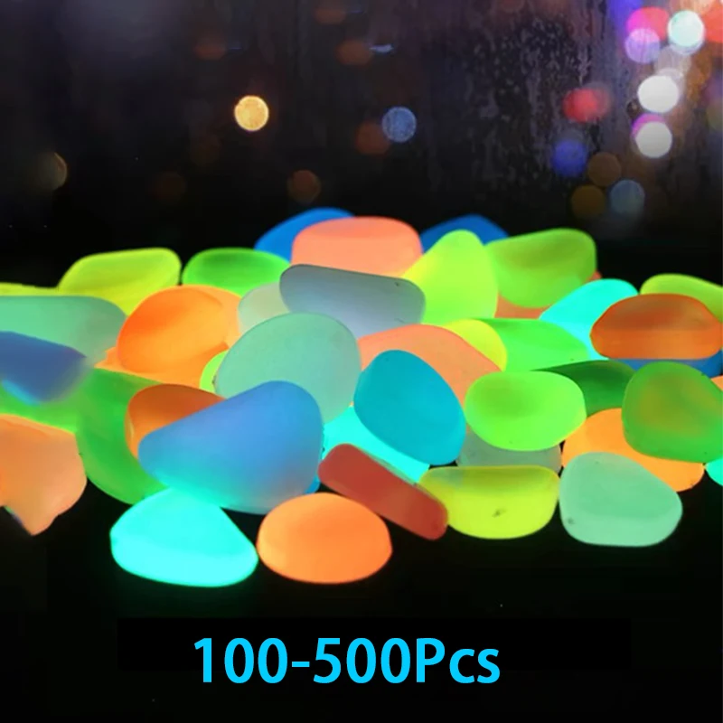 100-500pcs-Colorful-Luminous-Pebbles-Solar-Glowing-Rocks-Fish-tank ...