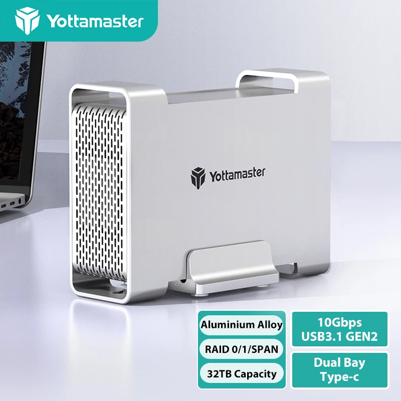 Yottamaster 1/2 Bay RAID Hard Drive Enclosure 2.5" 3.5" SATA SSD/HDD ...