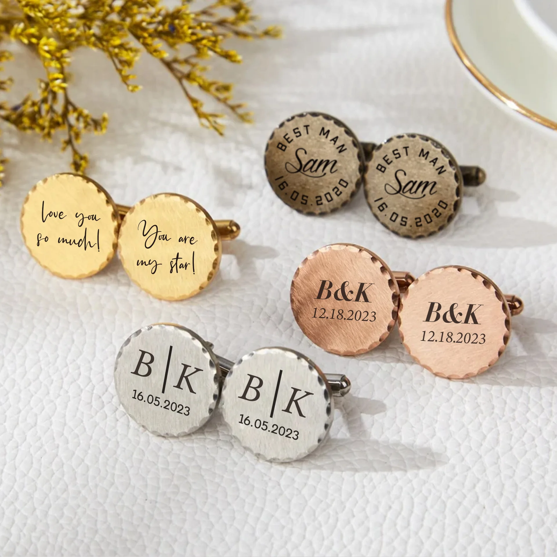 Customize Round stainless steel cufflinks Personality lettering men's ...