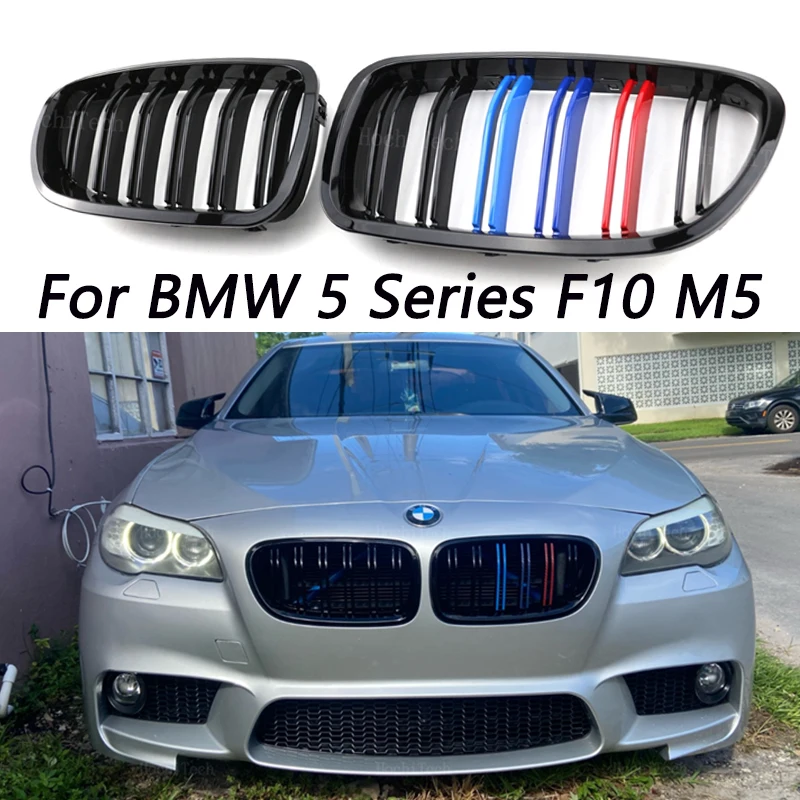 Gloss-Black-For-BMW-5-Series-F10-F11-F18-M5-Front-Bumper-Grills-Double ...