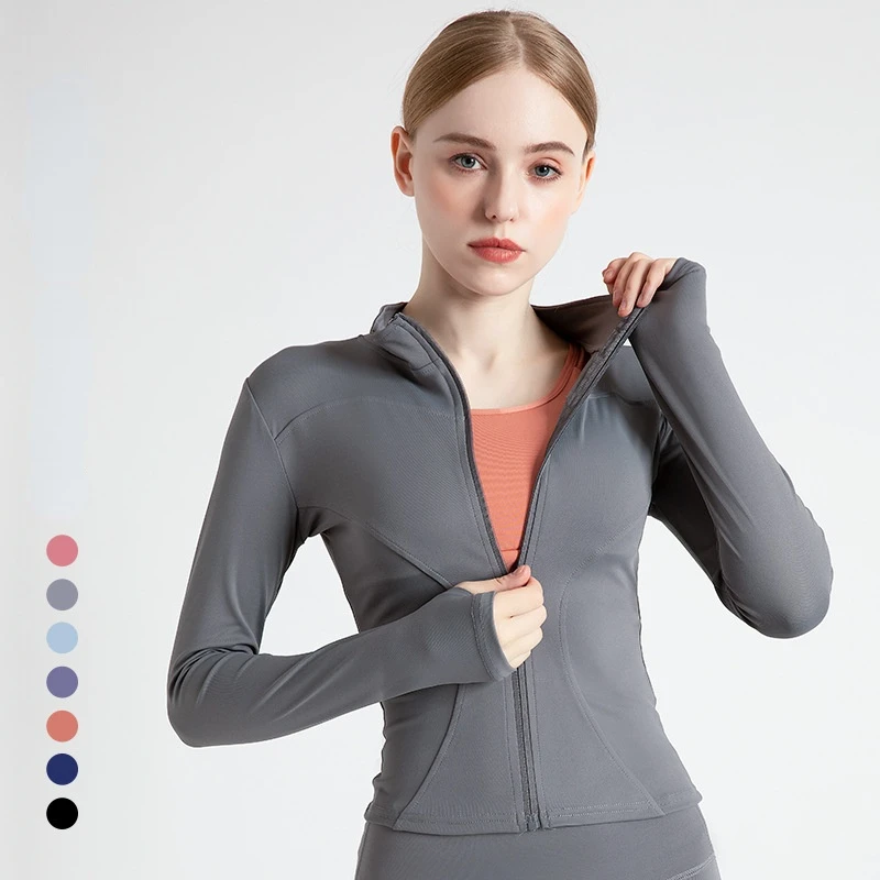 Long-Sleeve-Sports-Jacket-Women-Zip-Fitness-Yoga-Shirt-Winter-Warm-Gym ...