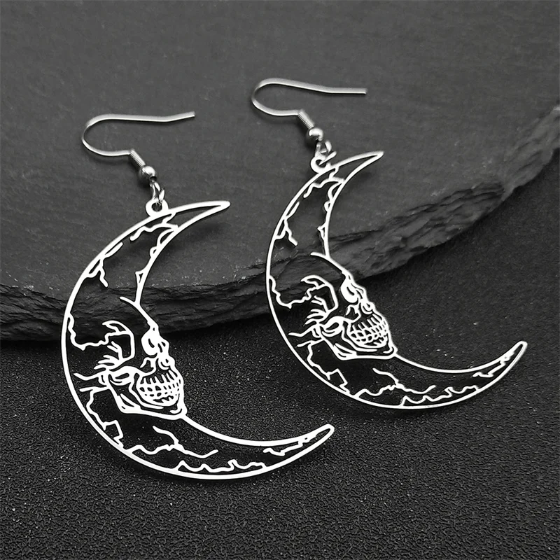 Gothic-Skull-Crescent-Moon-Stainless-Steel-Earrings-for-Women-Men ...