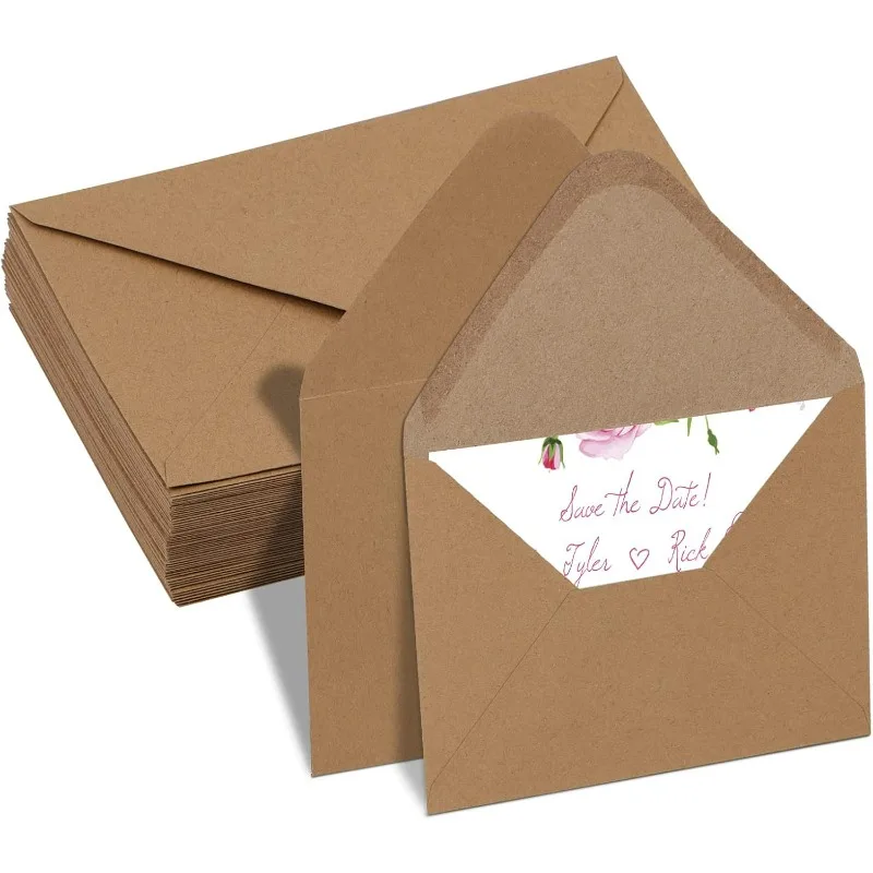 50Pcs Classical Brown Kraft Blank Mini Paper Window Envelopes Wedding ...
