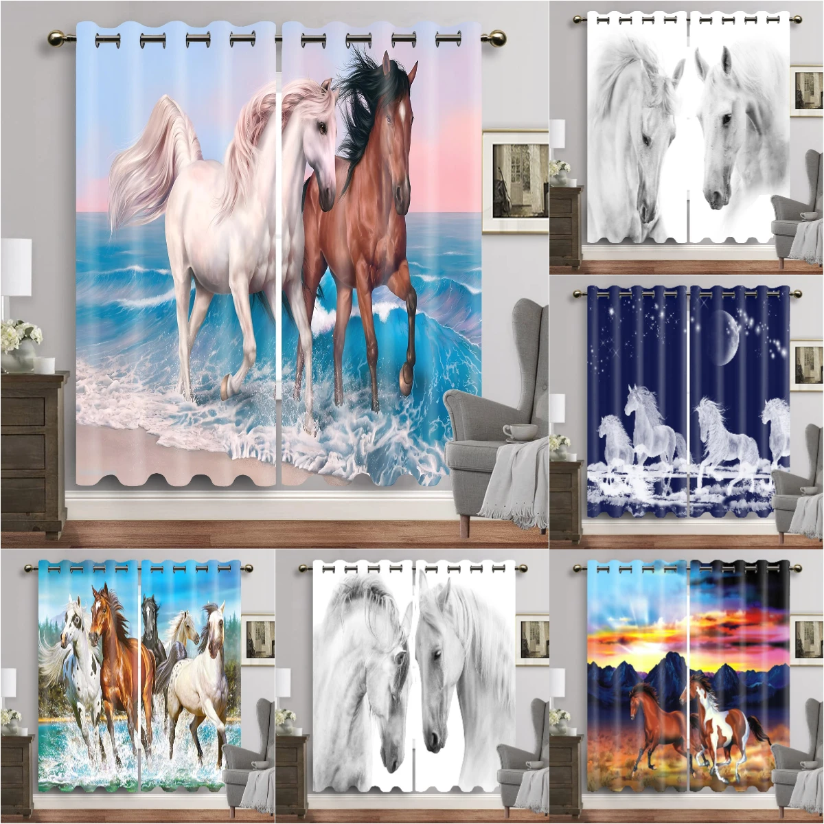 Horse-Blackout-Curtains-for-The-Bedroom-Animal-Drapes-In-Living-Room ...