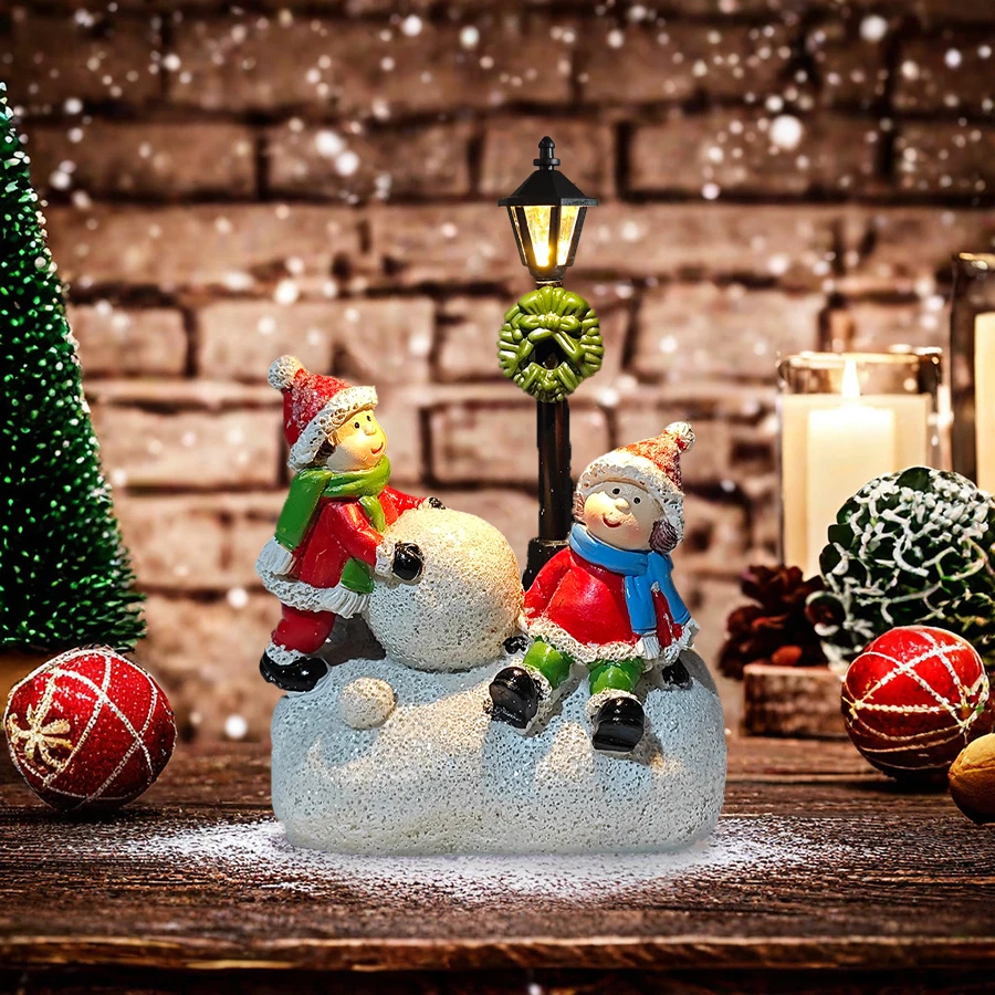 Cute christmas statue with led lights, christmas country scene table ...
