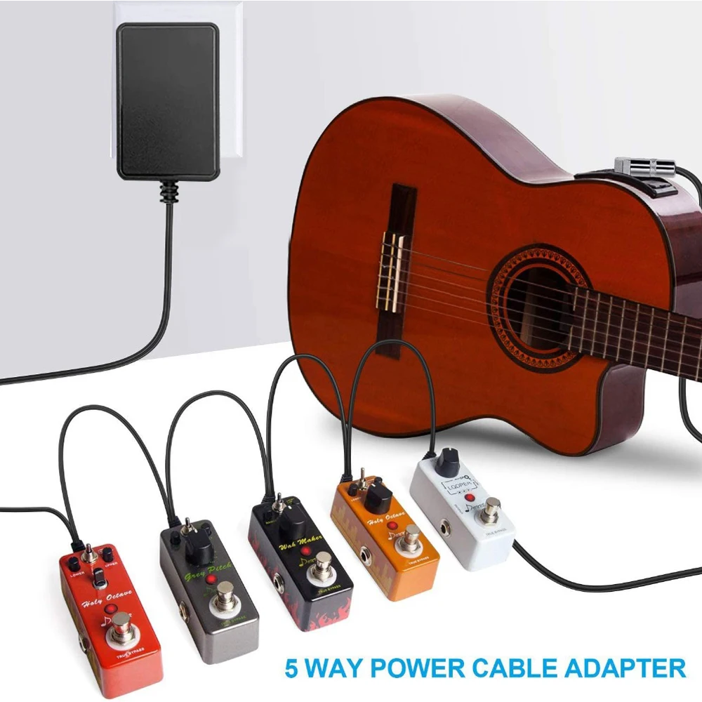 Guitar Pedal Power Cable Iset Adapter With 5 Way Daisy Chain Cables ...