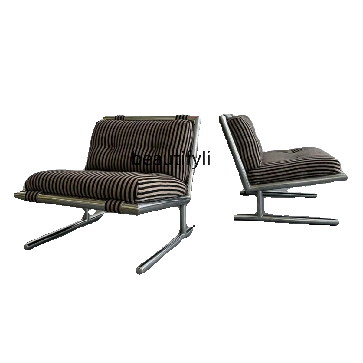 Stainless-Steel-Single-Seat-Sofa-Chair-Modern-Striped-Fabric-Craft-Sofa ...