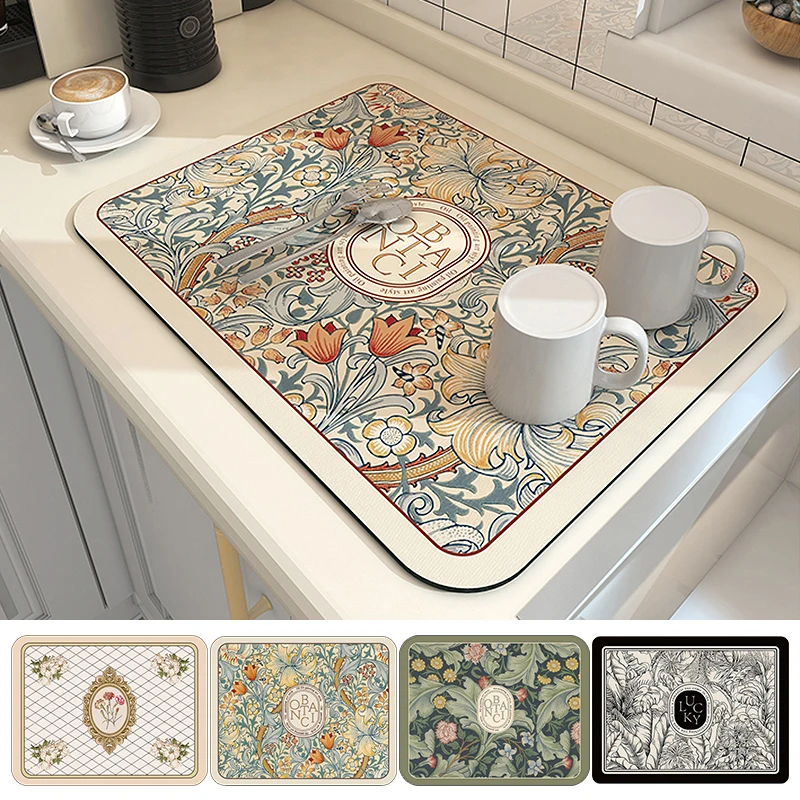 Absorbent Drain Mat Countertop Drying Mat Printed Coffee Machine ...