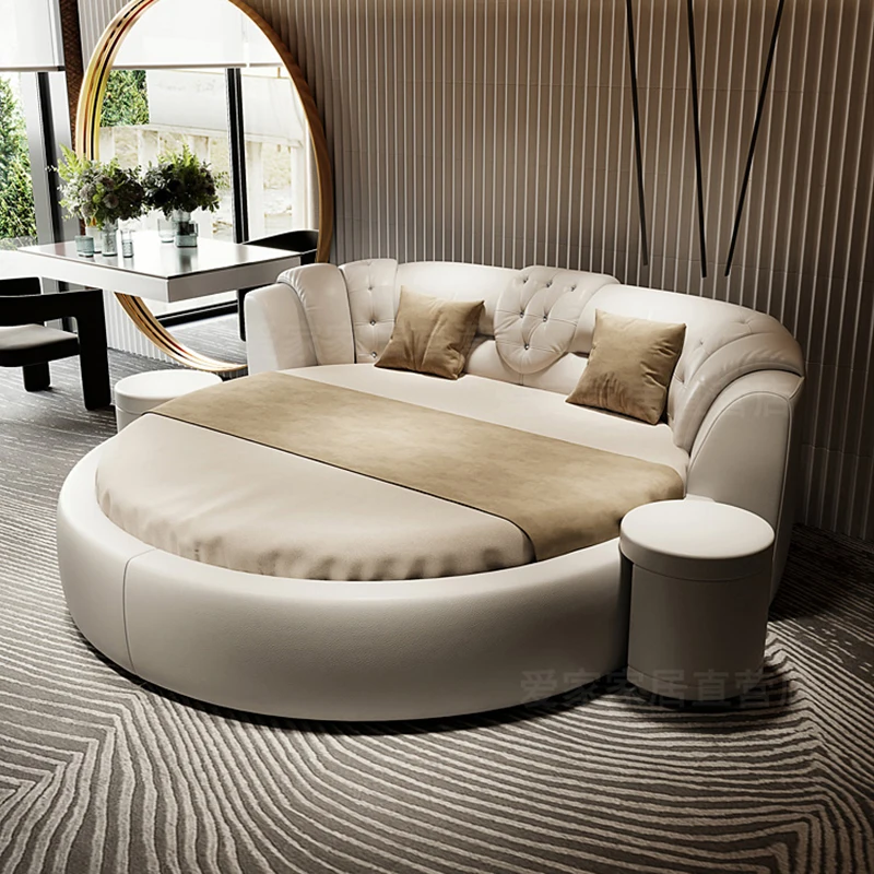 European-Style-Large-Double-Bed-Round-Modern-Minimalist-Princess-Double ...