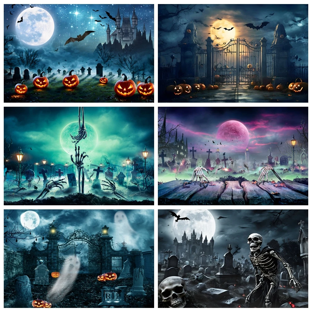 Horror-Night-Moon-Halloween-Backdrop-Photography-Scary-Forest-Tree ...