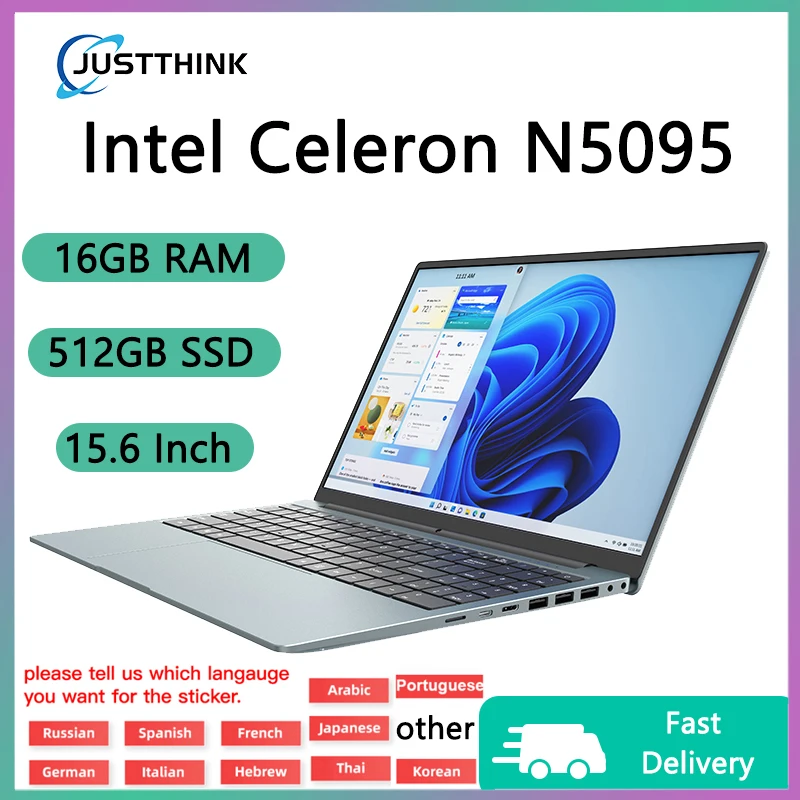 15.6“ Intel Celeron N5095 Laptop Fingerprint Unlock Gaming Laptops DDR4 16G RAM 512G 1T SSD ...