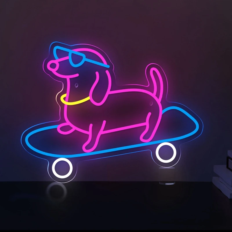 Cute-Skating-Dogs-LED-Neon-Light-Sign-Acrylic-Anime-Neon-Sign-USB-for ...