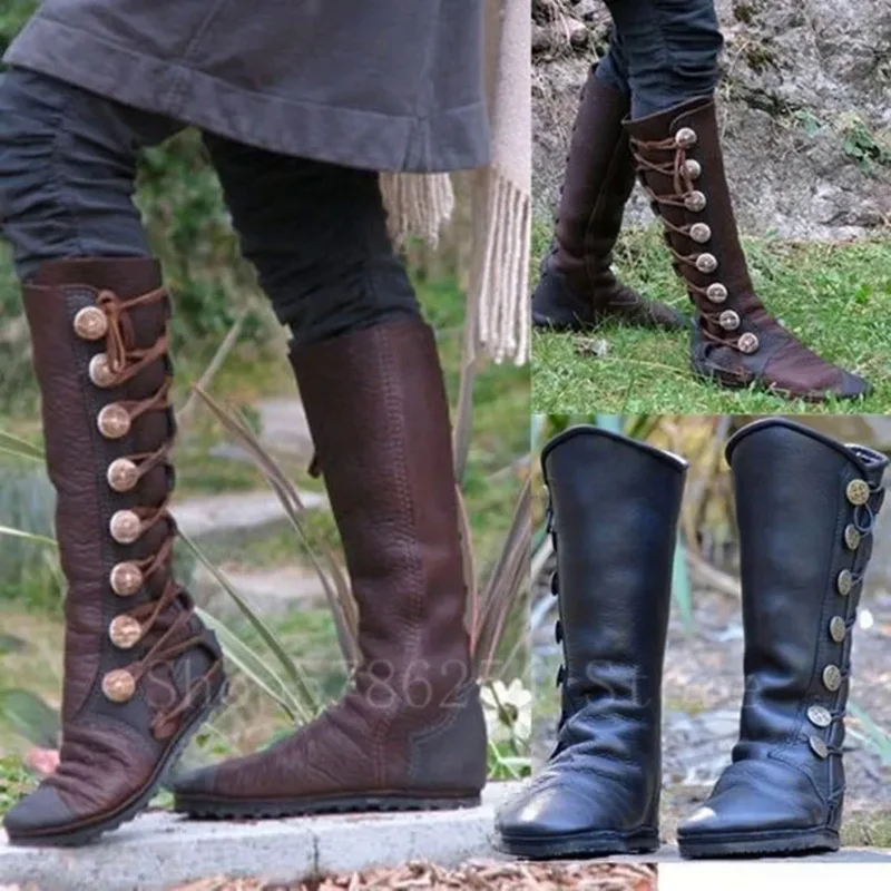 Bottes-r-tro-m-di-vales-en-cuir-PU-pour-hommes-et-femmes-fermeture ...