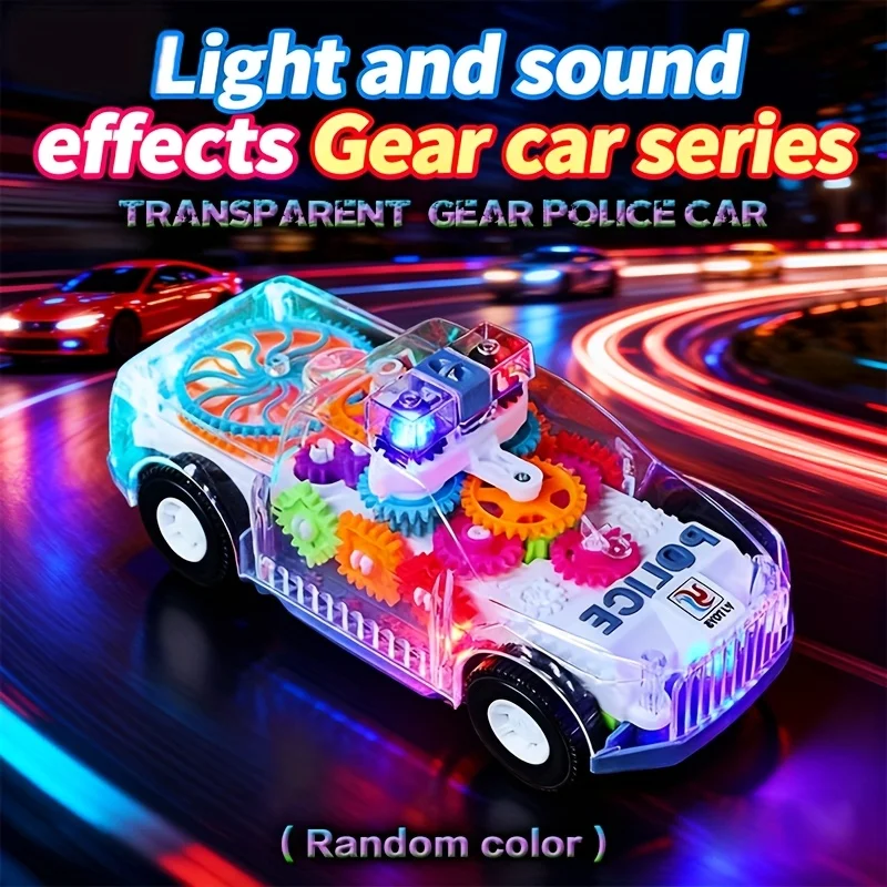 Transparent Electric Gear Toy Car，With color-changing lights and music ...