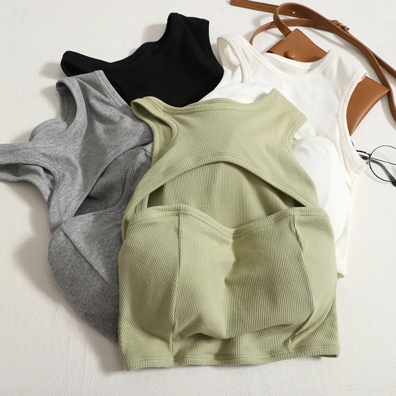 Hikigawa Chic Fashion Women Tops Solid Hollow Out Irregular Slim Fit Y2k Top With Pad Crop ...