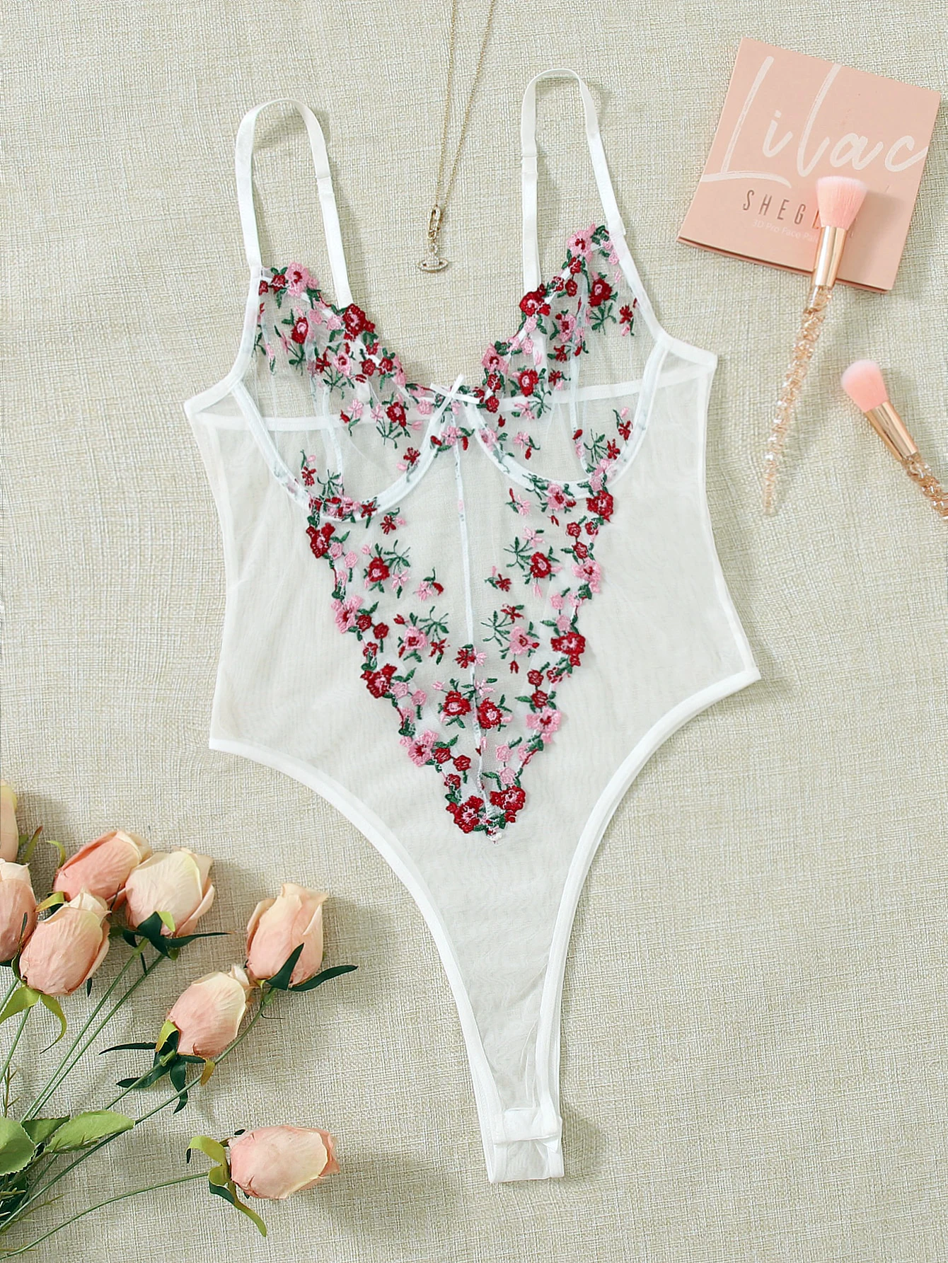 Floral Embroidery Bodysuit Women Bodies Sexy Sleeveless Bodycon ...