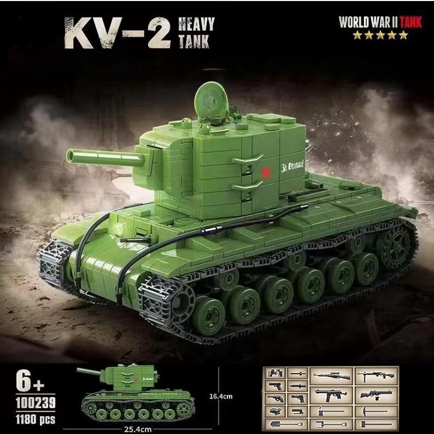 1180PCS-WW2-Military-Model-KV-2-Heavy-Tank-Building-Blocks-World-War-II ...