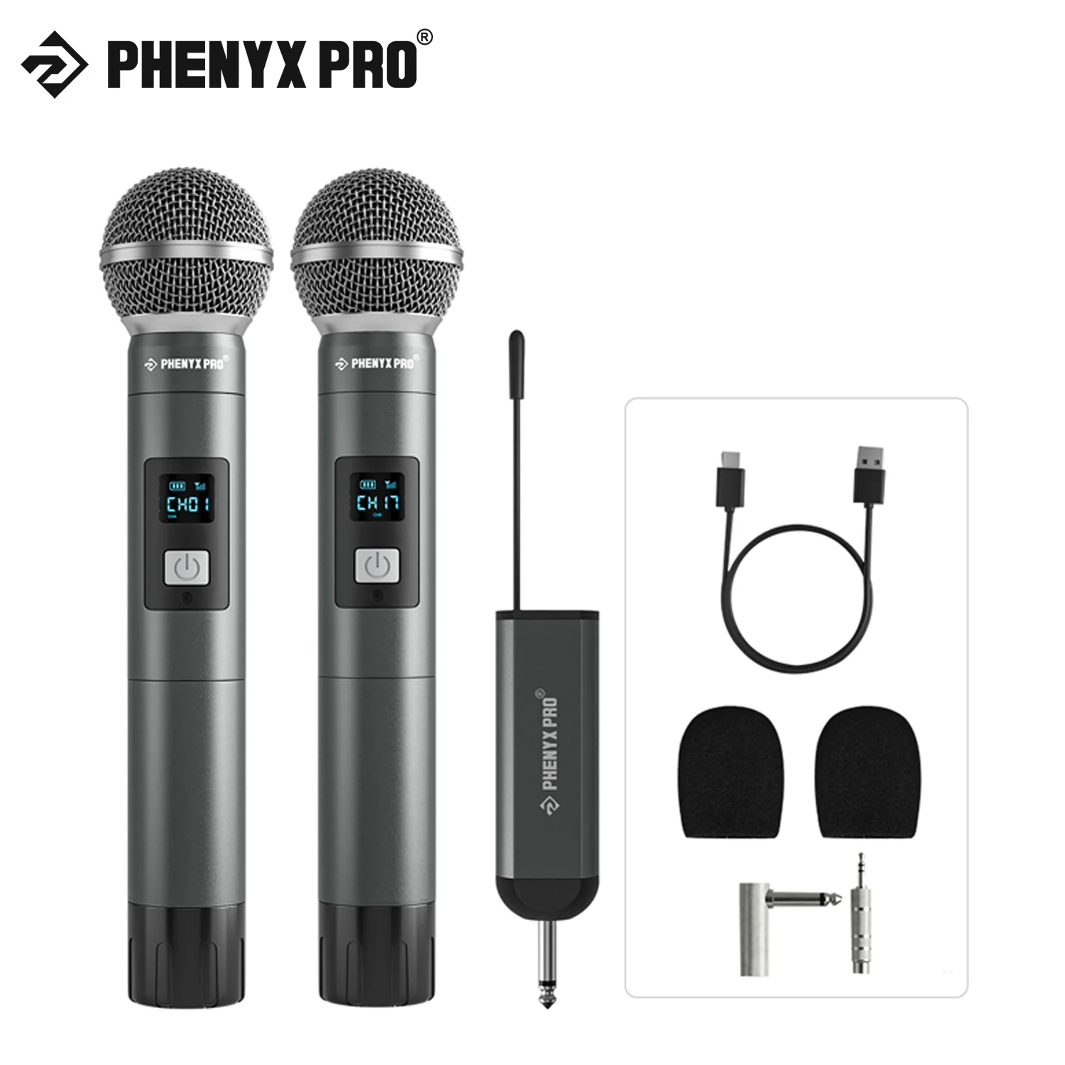 2 channel Wireless Microphone UHF Recording Karaoke Mic 900mhz ...