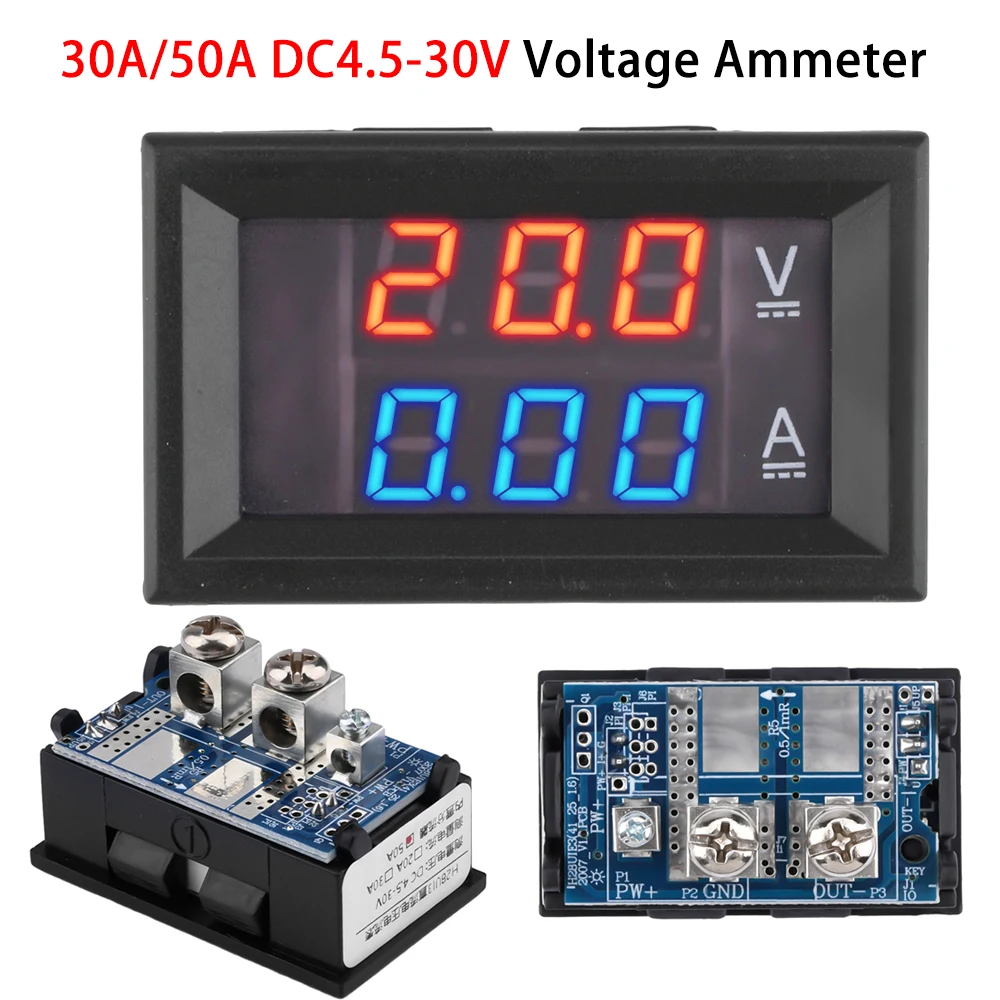DC4-5-30V-30A-50A-Mini-Digital-Voltmeter-Ammeter-3-Bits-0-28-Dual-LED ...