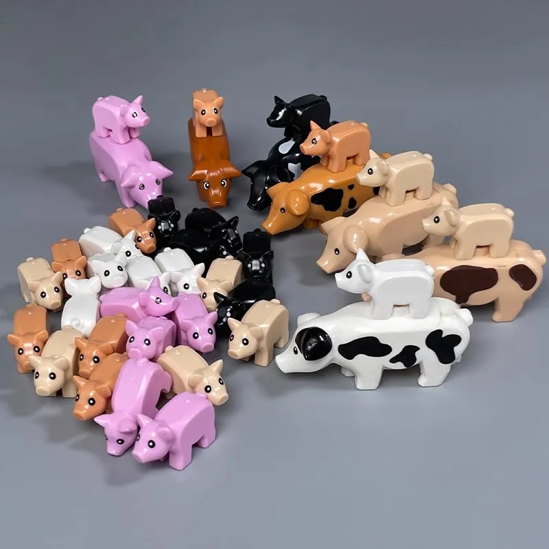 5PCS/Set Cute Pig Snake Cat Animals Figures DIY Building Blocks Toys ...
