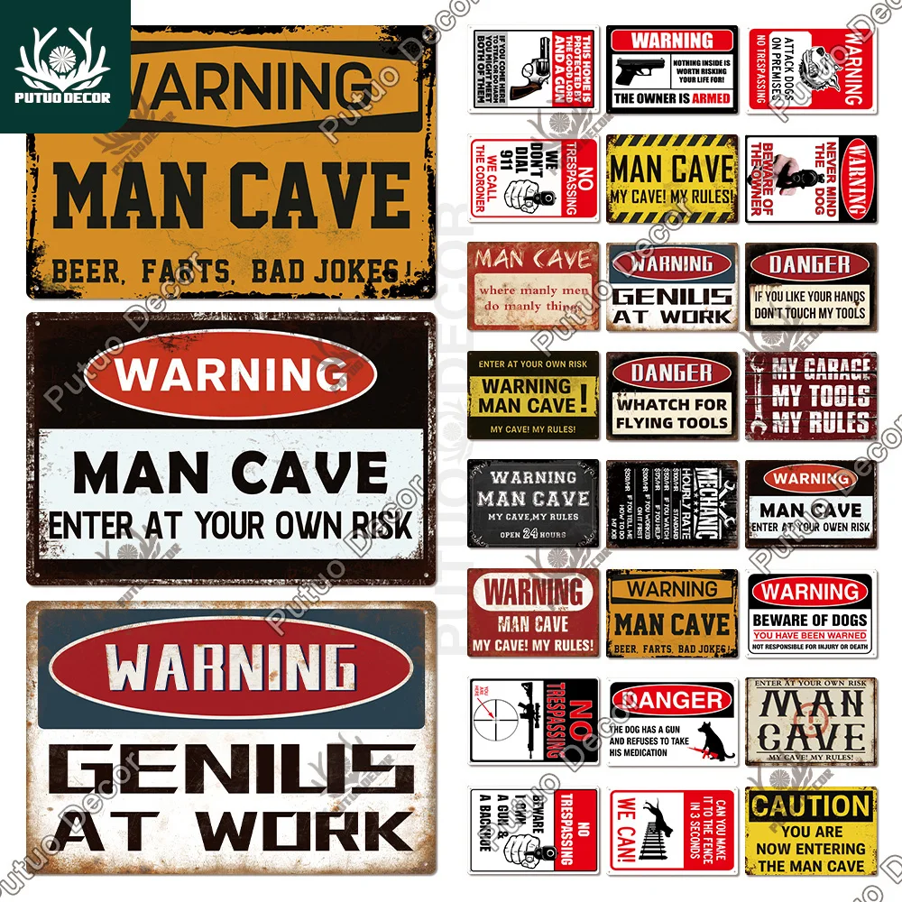 Putuo-Decor-Man-Cave-Metal-Sign-Vintage-Tin-Sign-Funny-Warning-My-Rules ...