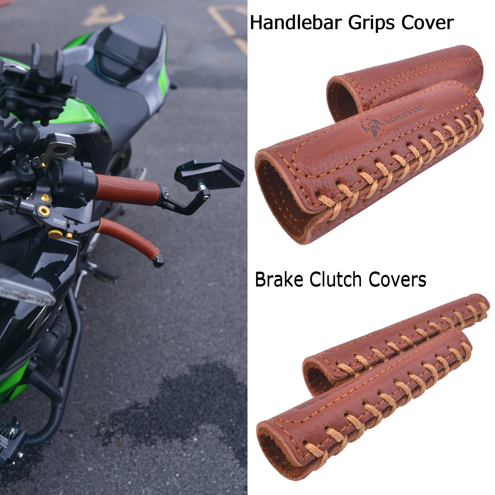 Universal Handmade Cowhide and Suede Leather Motorcycle Handlebar Grips ...